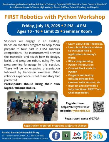 FIRST Robotics with Python Workshop | San Diego Public Library